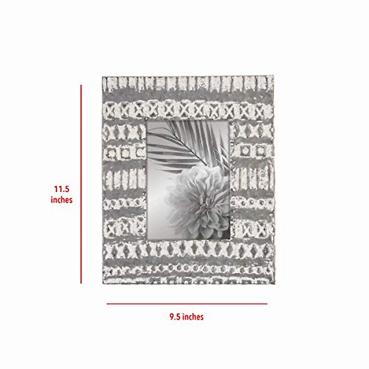 Foreside Home and Garden 5 x 7 inch Decorative Distressed Whitewashed Metal Pattern Picture Frame, 5x7, Gray