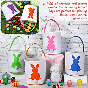 Honeydak 6 Pcs Canvas Easter Bunny Baskets for Kids Easter Basket Bulk Canvas Tote Bunny Basket Egg Hunt Bags Printed Fluffy Tails Carry Bucket Cloth Tote Easter Gift Bags Party Decorations Favors