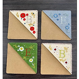 26 Letters Elegant Personalized Hand Embroidered Corner Bookmark Four Seasons Fun Bookmark Decoration Handmade Custom Letter Bookmark Hand Stitched Corner Bookmark