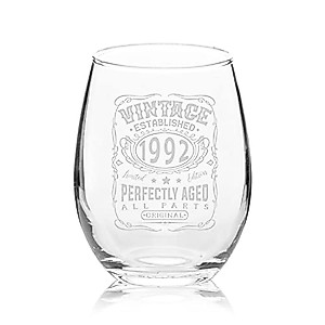 Veracco Vintage Established 1992 Perfectly Aged Stemless Wine Glass 30th Birthday Gift For Him Her Dirty Thirty