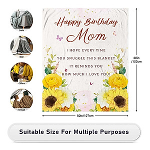 Birthday Gifts for Mom Blanket, Mom Birthday Gifts from Daughter or Son, Mother Birthday Gift, Moms Birthday Gift Ideas, Happy Birthday Presents for Mom, Mothers Birthday Gifts Blanket 60 x 50 inch