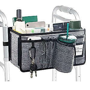 Basket for Walker, Ravmix Walker Accessories Bag with Cup Holder, Walker Basket for Folding Walker Hands-Free Storage Bag with Big Capacity & Never Tipping Over, Space Gray