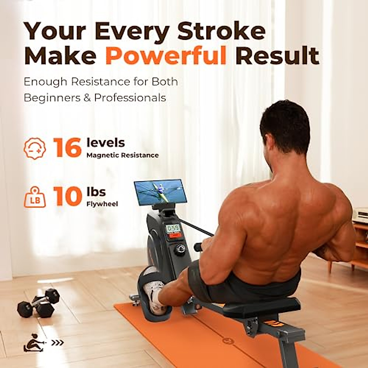 YOSUDA Magnetic Rowing Machine 350 LB Weight Capacity - Foldable Rower for Home Use with LCD Monitor, Tablet Holder and Comfortable Seat Cushion