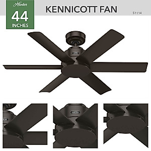 Hunter Fan Company, 51114, 44 inch Kennicott Premier Bronze Indoor / Outdoor Ceiling Fan and Wall Control