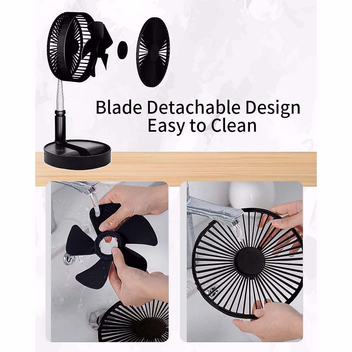 UN UNITEDTIME Desk Portable fan, My Foldaway Travel fan with remote Control Timer, Battery Operated or USB Powered,Adjustable Height Portable fan, 4 Speed Settings (Black)