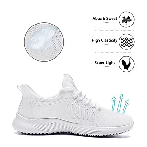 Lamincoa Womens Slip On Walking Shoes Non Slip Casual Road Running Lightweight Mesh Fashion Sneakers for Gym Travel Workout White