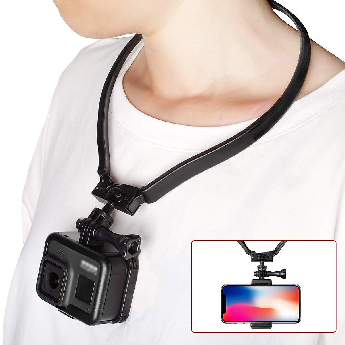 Taisioner POV/VLOG Smartphone Selfie Neck Mount Strap for GoPro AKASO DJI Osmo Action Camera and Smart Phone Video Record Accessories