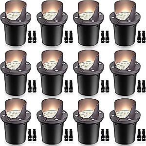 SUNVIE 12 Pack Low Voltage Landscape Lights 12W LED Outdoor In-Ground Lights Waterproof Shielded Well Lights 12V-24V Warm White Paver Lights with Wire Connectors for Pathway Garden Yard Fence Deck