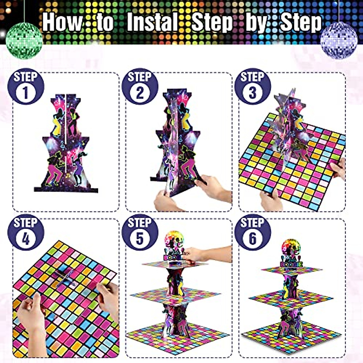 1970's Disco Party Decorations Retro Disco Cupcake Stand 70's Disco Fever Music Party Favors Cupcake Holder Dance Disco Party Dessert Tower for Disco Theme Birthday Party Supplies
