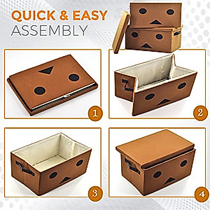 Large Storage Boxes with Lids, Storage Baskets for Shelves, Foldable Organiser Box Baskets,Baskets with Stackable Lid & Handles Collapsible Fabric Bins Home & Office Decorative Storage Box, 2-Pack