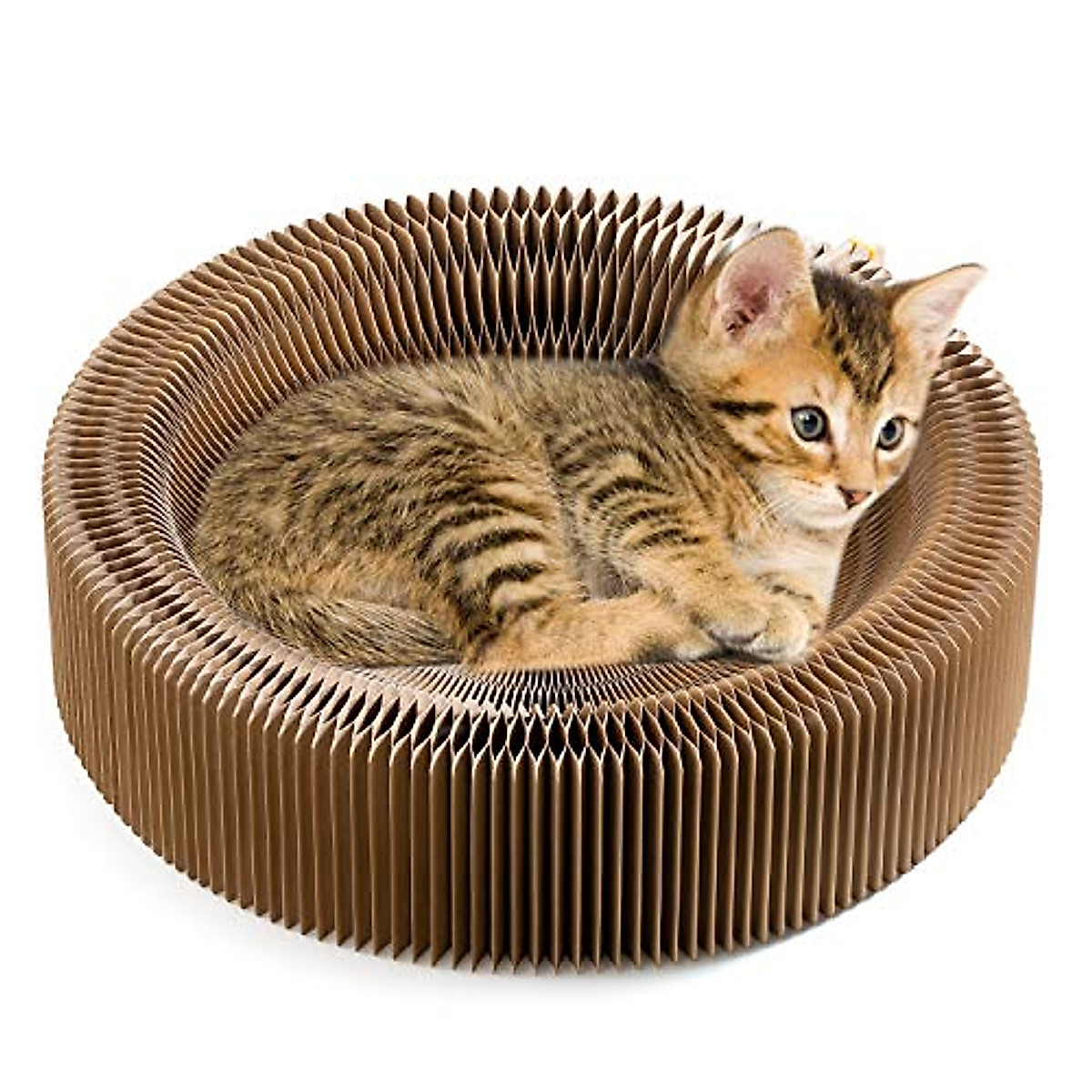 Collapsible Cat Scratcher Lounge Bed, Cardboard Cat Bed, Corrugated Pet Scratcher Pad, Round Cat Scratching Bed Nest for Indoor Big Large Kitty Kitten Cats