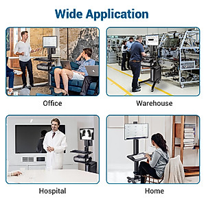 AW Rolling Computer Cart Adjustable Mobile PC Standing Workstation with Monitor Mount Keyboard Tray Printer CPU Holder Wheels for Shop Home Office Black