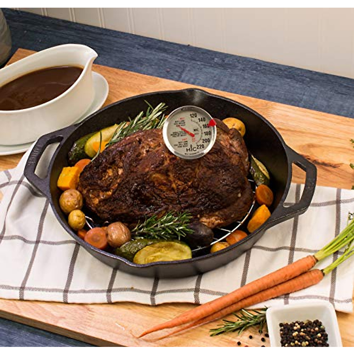 HIC Kitchen Oven Safe Meat Thermometer, Large 2-Inch Easy-Read Face, Durable Stainless Steel Stem, Accurate Temperature Reading, Perfect for Roasting and Grilling