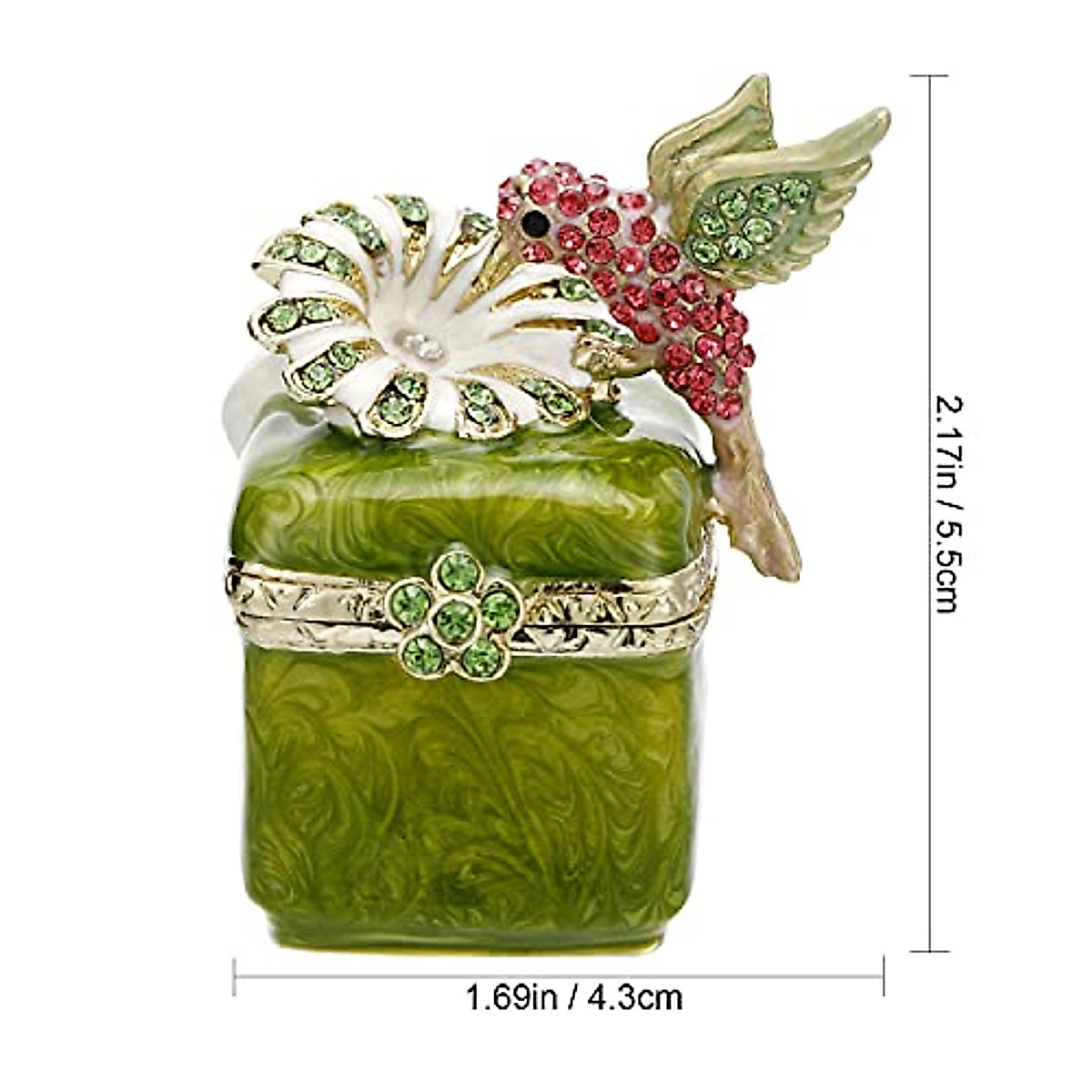 Hand Painted Enamel Hummingbird Trinket Box Hinged Jewelry Organizer with Crystals Ring Earrings Storage Home Decor Figurine Keepsake Collectible Personalized Elegant Handmade Ornament (Hummingbird-3)