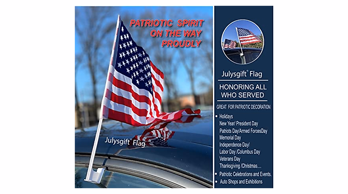 Julysgift US Patriotic Car Flags 12-Pack – 17" x 12" Window Clips