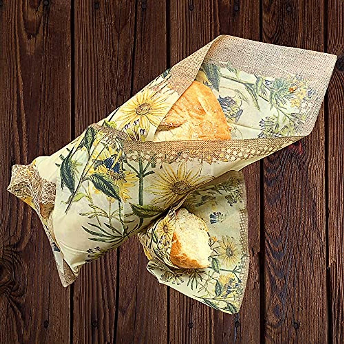WISEOWELL Linen Bread Bags For Homemade Bread LINEN with Beeswax Wraps - 100% Organic Linen | Eco-Friendly | Bread Bags For Homemade Bread And Produce