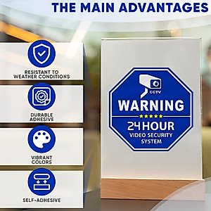 CCTV Outdoor Video Camera Security Stickers - 6Pcs CCTV Camera Video Security Camera in Use Sign Outdoor Video Surveillance Vinyl Sticker -24 Hours Warning Video Surveillance Window Security Signs