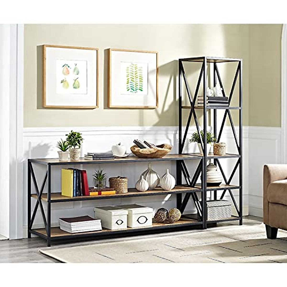 Walker Edison 2 Shelf Industrial Wood Metal Bookcase Tall Bookshelf Storage Home Office, 60 Inch, Barnwood