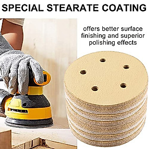LotFancy 5 Inch 5 Hole Sanding Discs, 100PCS 60 80 120 180 220 Grit Sandpaper Assortment - Orbital Sander Pad, Hook and Loop Sand Paper