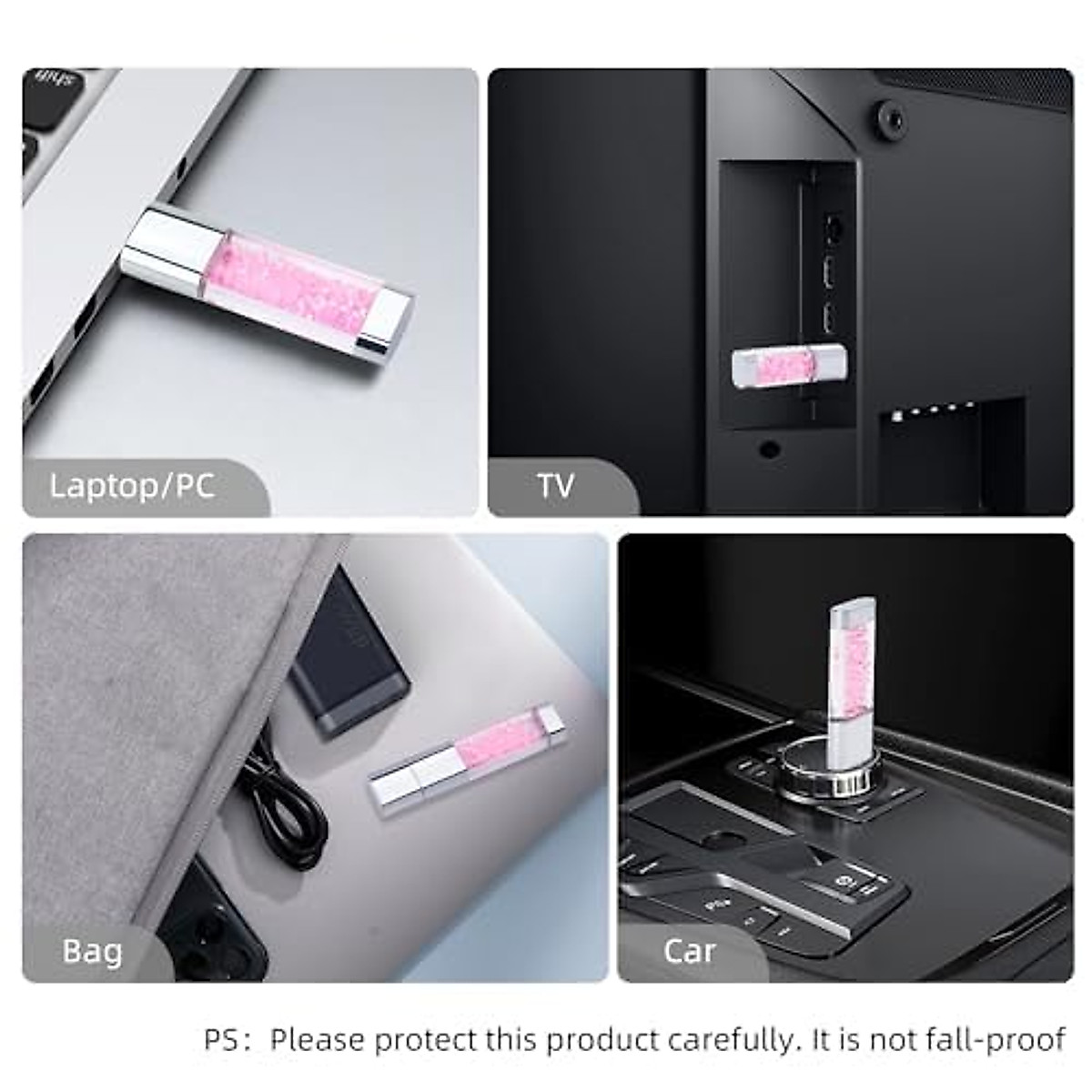 USB Flash Drive 64GB, BorlterClamp Cute Pink Crystal Thumb Drive Novelty Pen Drive Memory Stick
