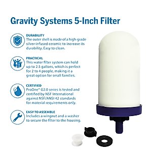 ProOne G2.0 5-inch Replacement Filters for ProOne Traveler + Big+, and Big II Replacement Water Filter for Countertop Gravity Water Filtration Systems, Independently Tested Proven to Reduce PFAS