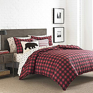 Eddie Bauer - Queen Duvet Cover Set, Cotton Reversible Bedding, Buffalo Plaid Home Decor for All Seasons (Red/Black, Queen)