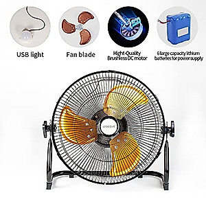 lcocove Battery Operated Fan, Home or Outdoor Dual-use Portable Fan,With 14400mAh Capacity Battery Can Running 5-24 Hours, Design For Camping，Patio，with USB Output For Phone