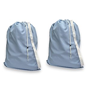 Cotton Laundry Storage Bags, 30" x 40", with Shoulder Strap, Durable, Commercial, Laundromats and House, Hospitals, Machine Washable, Made in the USA. (LIGHT BLUE 2-pack)