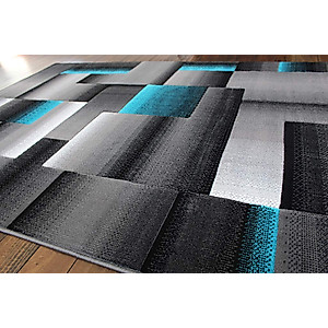 Masada Rugs, Modern Contemporary Area Rug, Turquoise Grey Black (6 Feet X 9 Feet)