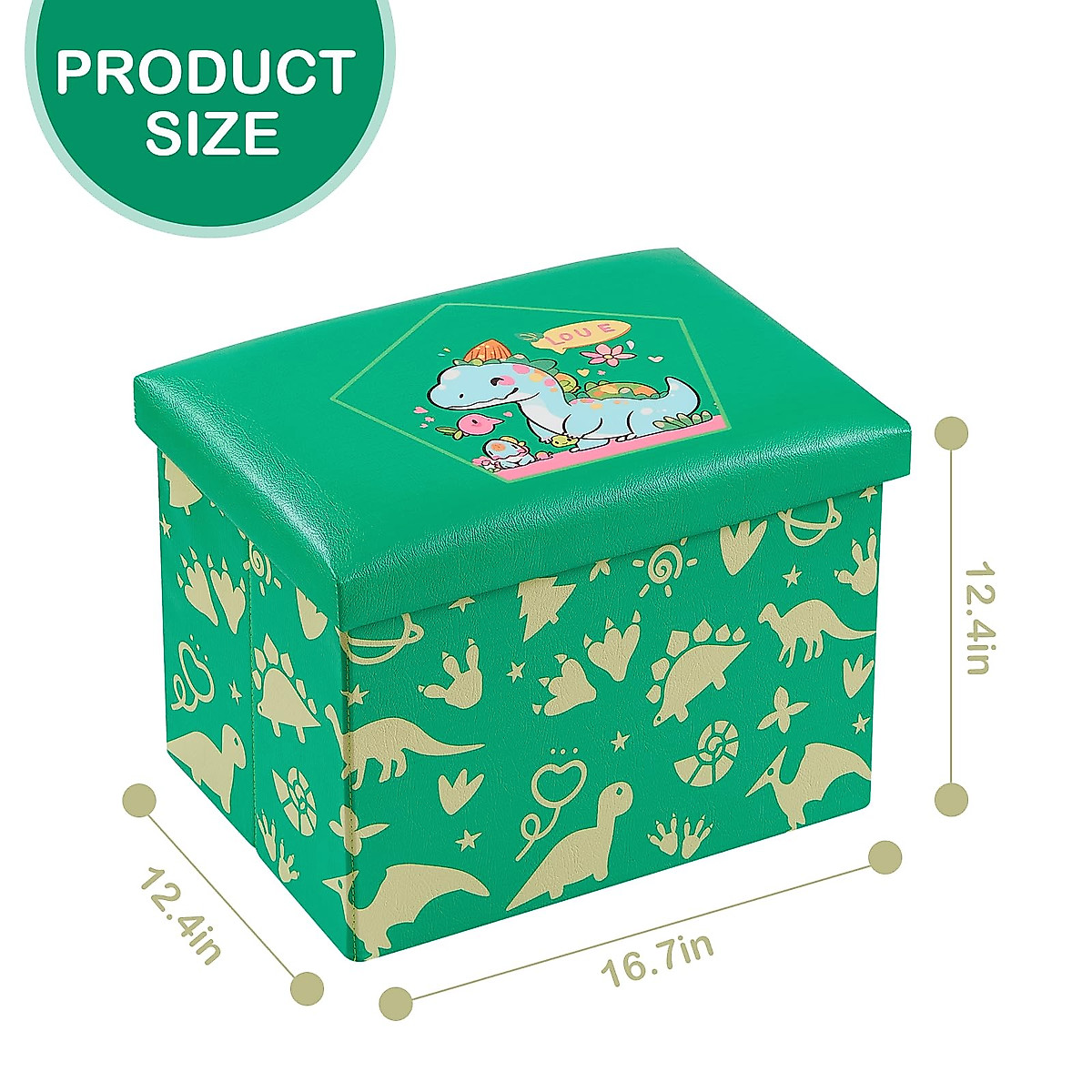 BRIAN & DANY Toy Storage Box, Kids Toy Storage Bins with Lids, Toy Chest Organizer for Room, 16.7x12.4x12.4 Cube (Green Dinosaur)