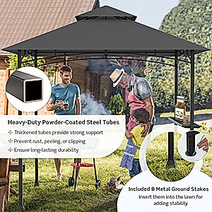 Tangkula 8x5 Ft Grill Gazebo, Double Tiered Outdoor BBQ Gazebo with 2 Side Shelves, 5 Hooks, Bottle Opener, Barbecue Grill Gazebo Shelter for Patio, Garden, Beach, Backyard (Gray)