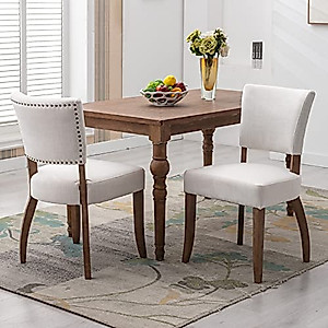 QUINJAY Cream Farmhouse Dining Chairs Set of 2, Linen Upholstered Dining Room Chairs with Wing Back, Vintage French Country Dining Chairs with Wood Frame for Dining Room Kitchen Living Room