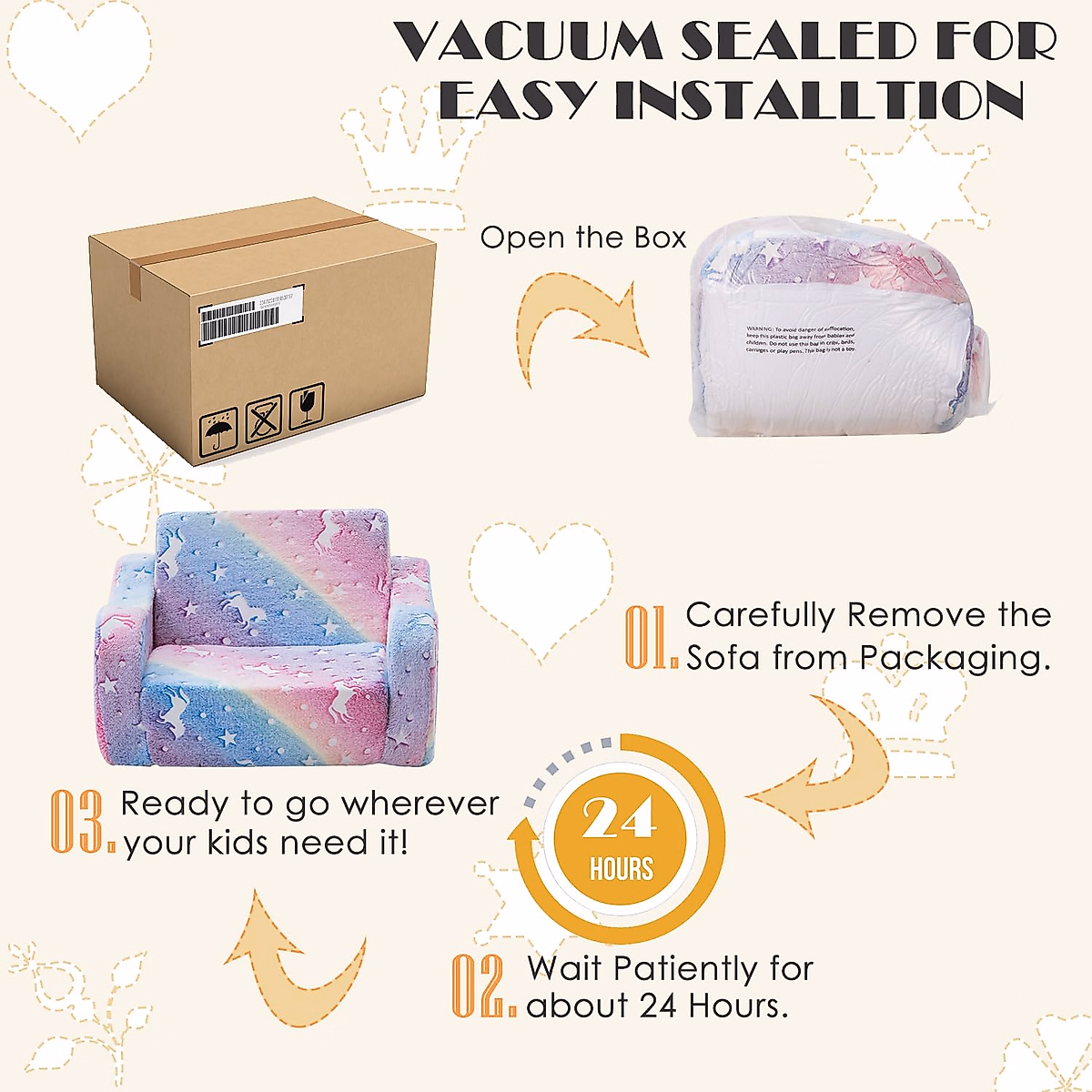 Toddler Baby Chair Couch Sofa for Kids Foldable 2-in-1 Fold Out Couch Bed Toddler Chairs Comfy for Boys & Girls Convertible Kids Furniture lounge chairs for Playroom with Double Pockets, Glowing Pink