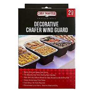 Chafer Wind Guard 2 Pack, Chafer Stand Cover, Decorative Food Warmer Cover for Indoor & Outdoor Events, Party, Catering, Buffet, Camping, Flame Retardant Fabric for Parties Buffet, Chef Master 90081