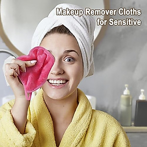 KODAMO Makeup Remover Cloth, Reusable Makeup Remover Pads Washable Travel Bag, Microfiber Makeup Removal Face Wash Cloths with Just Water, Gentle Soft, Eco-friendly, 12 Pack, Pink