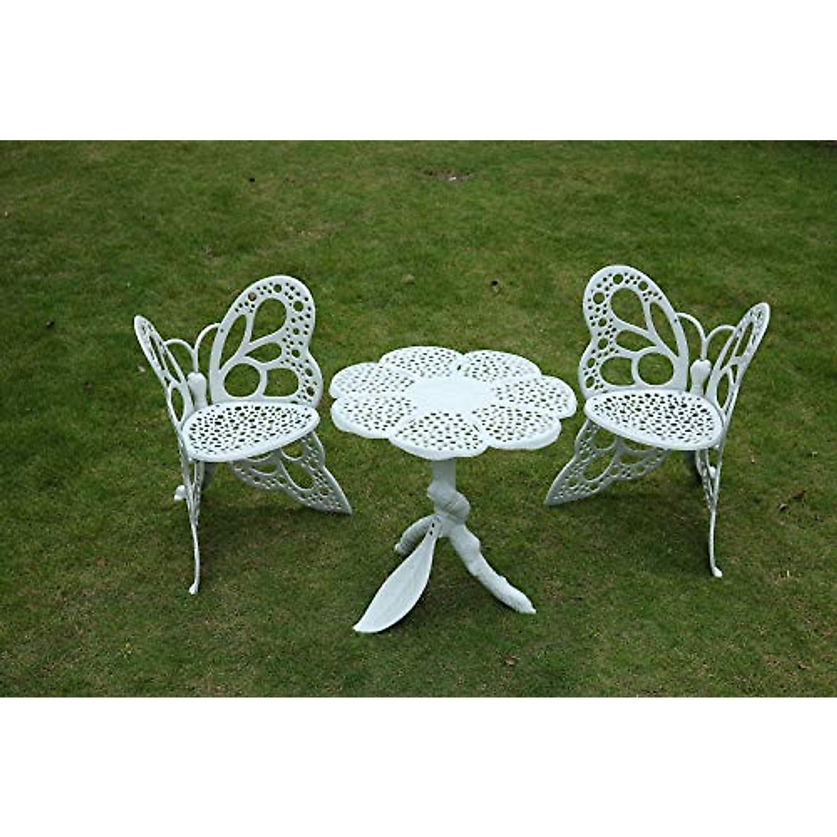 Caesar Furniture Cast Aluminum Outdoor Patio Butterfly Chair and Table (3 pcs, White)