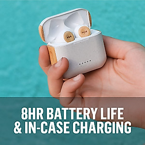 House of Marley Rebel True Wireless Earbuds with Microphone, Bluetooth Connectivity, 8 Hour Battery Life with in-Case Charging, and Sustainable Materials, Cream