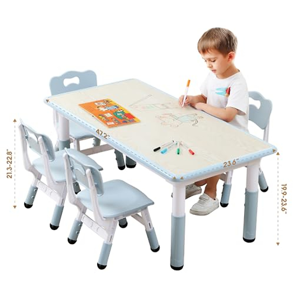 Kids table and chairs, Toddler table and chairs, Kids table (4 chairs), Kids table and chair set, Kids table and chair set 5-8 year old. Toddler table and chair set with 16 leg covers +12 color pens