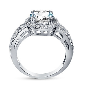 Size - 7 - Solid 14k White Gold Round Cut Big Large Wide Halo Solitaire Engagement Ring CZ Cubic Zirconia (4.0cttw., 2.50ct. Center)