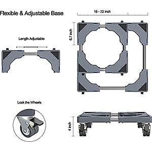 Lufia Furniture Dolly, Indoor Plant Stand, Mini Fridge Stand with 4 Locking Wheels, Adjustable Appliance Dolly Cart for Mini Fridge, Washing Machine, Refrigerator, Moving Cart, Roller Laundry Pedestal