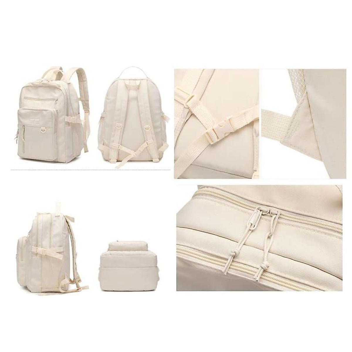 Large Capacity Travel Aesthetic Laptop bag for Men Women college student Backpack computer casual day pack (Cream)