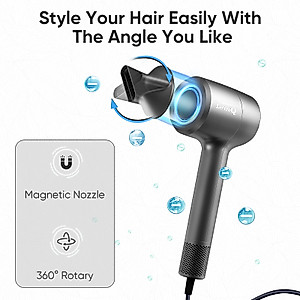 LettreQ Hair Dryer, 1400W Professional Ionic Hair Blow Dryer with Diffuser, Nozzle, Waterproof Handbag, Low Noise, No Heat Damage, Fast Drying, 3 Heating/3 Speed Settings for Home Travel Salon (A)