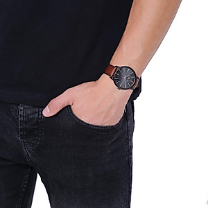 A｜X ARMANI EXCHANGE Men's Stainless Steel and Leather Watch, Color: Black/Brown (Model: AX2706)