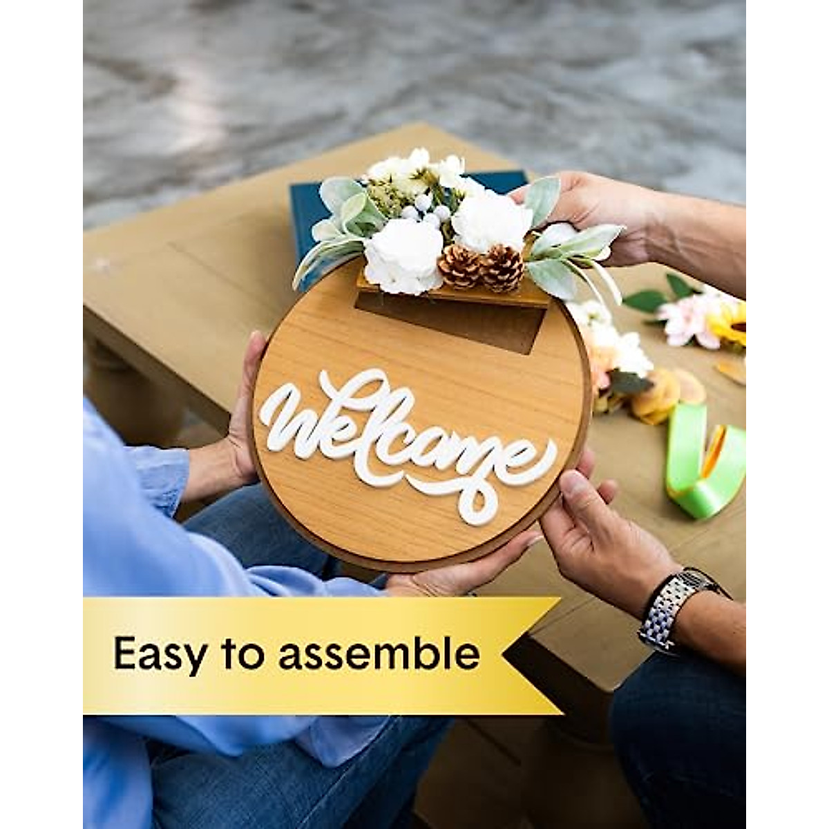 Interchangeable Welcome Sign For Front Door - Seasonal Flower Decor Welcome Home Sign - Outside Porch Hanging Door Decorations Wreath Flowers