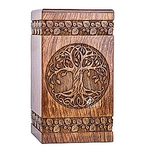 INTAJ Handmade Rosewood Urn for Human Ashes - Adult Tree of Life Wooden Urns Hand-Crafted - Celtic Funeral Cremation Urn for Dogs Engraved (Rosewood, Large - 11.25Hx6.25W (250 Cu/in))
