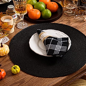 AHHFSMEI Round Braided Placemats 15 Inch Round Table Mats for Dining Tables Polypropylene Woven Heat Resistant Place mats Set of 6 (Black)