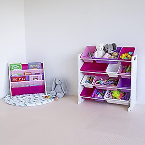Humble Crew Kids' Toy Storage Organizer with 12 Plastic Bins, Pink&Purple, White/Purple/Pink
