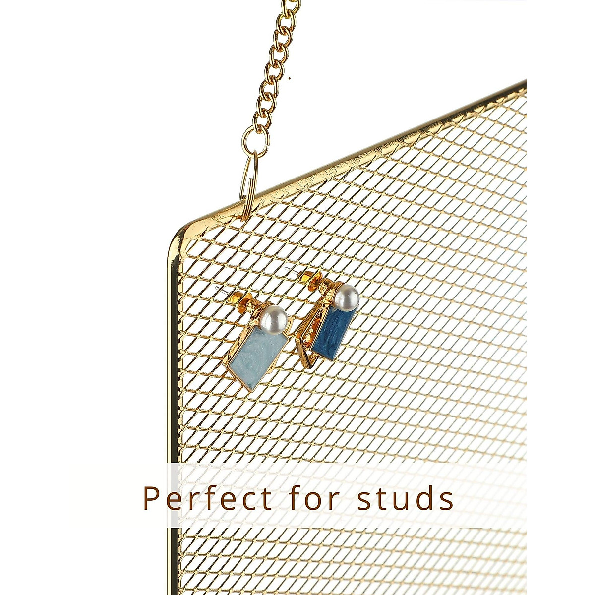 Heesch 2 Pack Earring Holder Wall Mounted Hanging Jewelry Organizer Display Decorative Metal Diamond Shape with Hooks for Necklaces Bracelets (Gold)