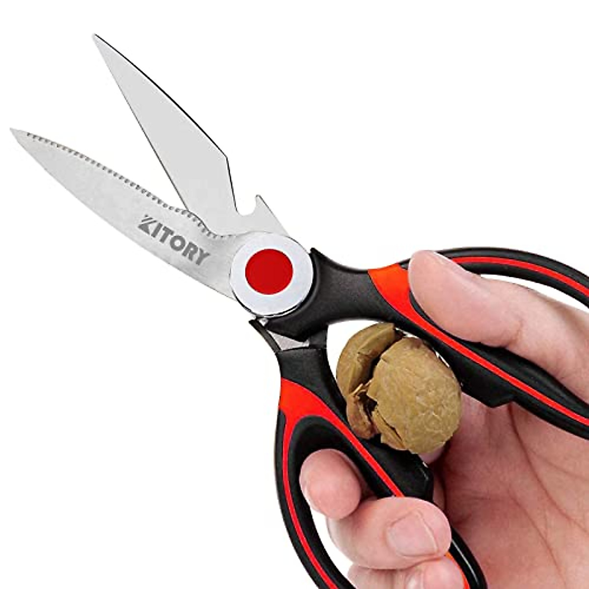 KITORY Kitchen Shears Multi-Purpose Kitchen Scissors Ultra Sharp Heavy Duty Sissors with Sheath for Poultry/Chicken/Fish/Meat/Veggies/Office/BBQ Nut cracker Bottle Opener - Red&Black
