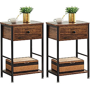 SunnyFurn Nightstand with 2 Tier Storage Shelf,Bedside Table for Living Room and Bedroom,Easy to Install Side Table,End Table with Drawer Shelves for Small Space,Set of 2 Brown
